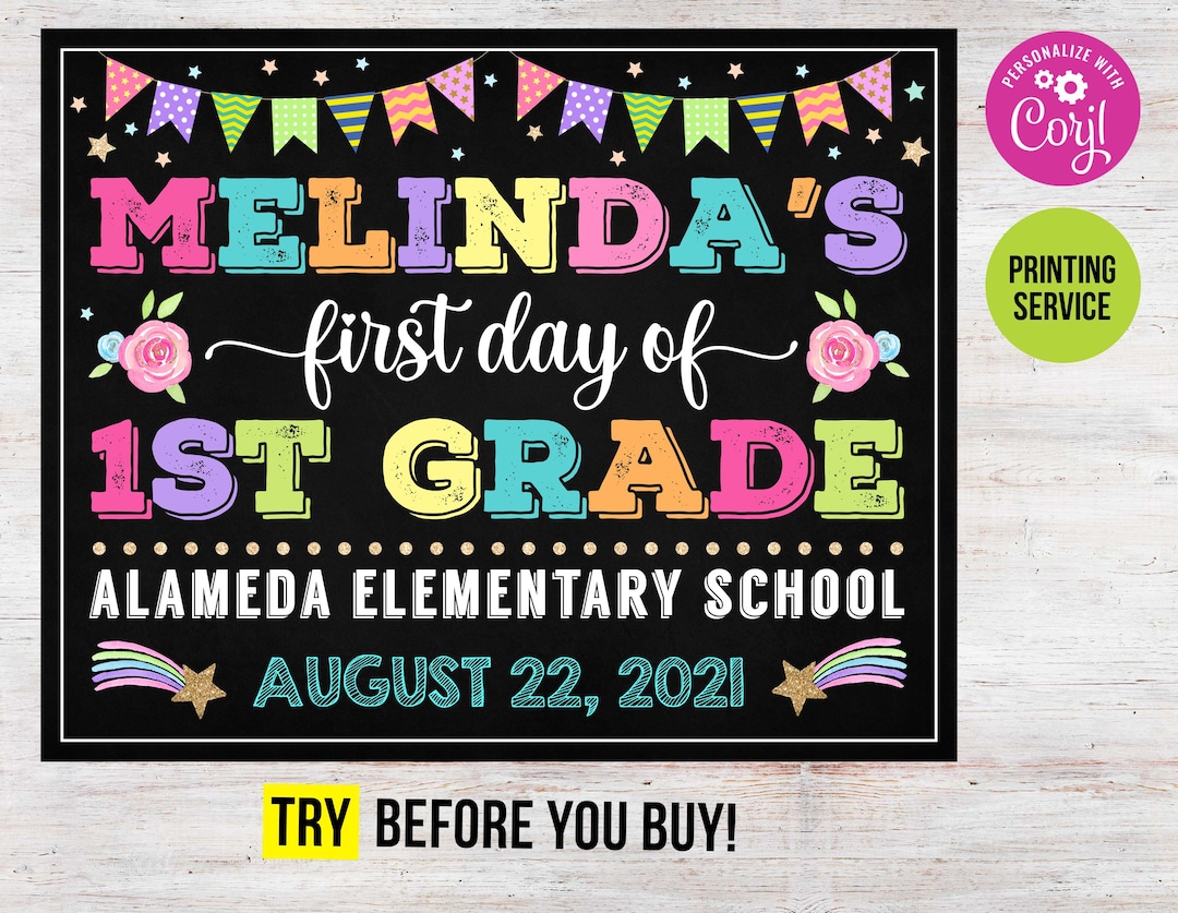 First Day or Last Day of 1st Grade School Sign Printable Chalkboard ...