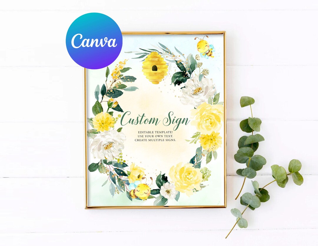 Bee Baby Shower Custom Sign Oh Baybee Little Honey Bee Summer Gold ...