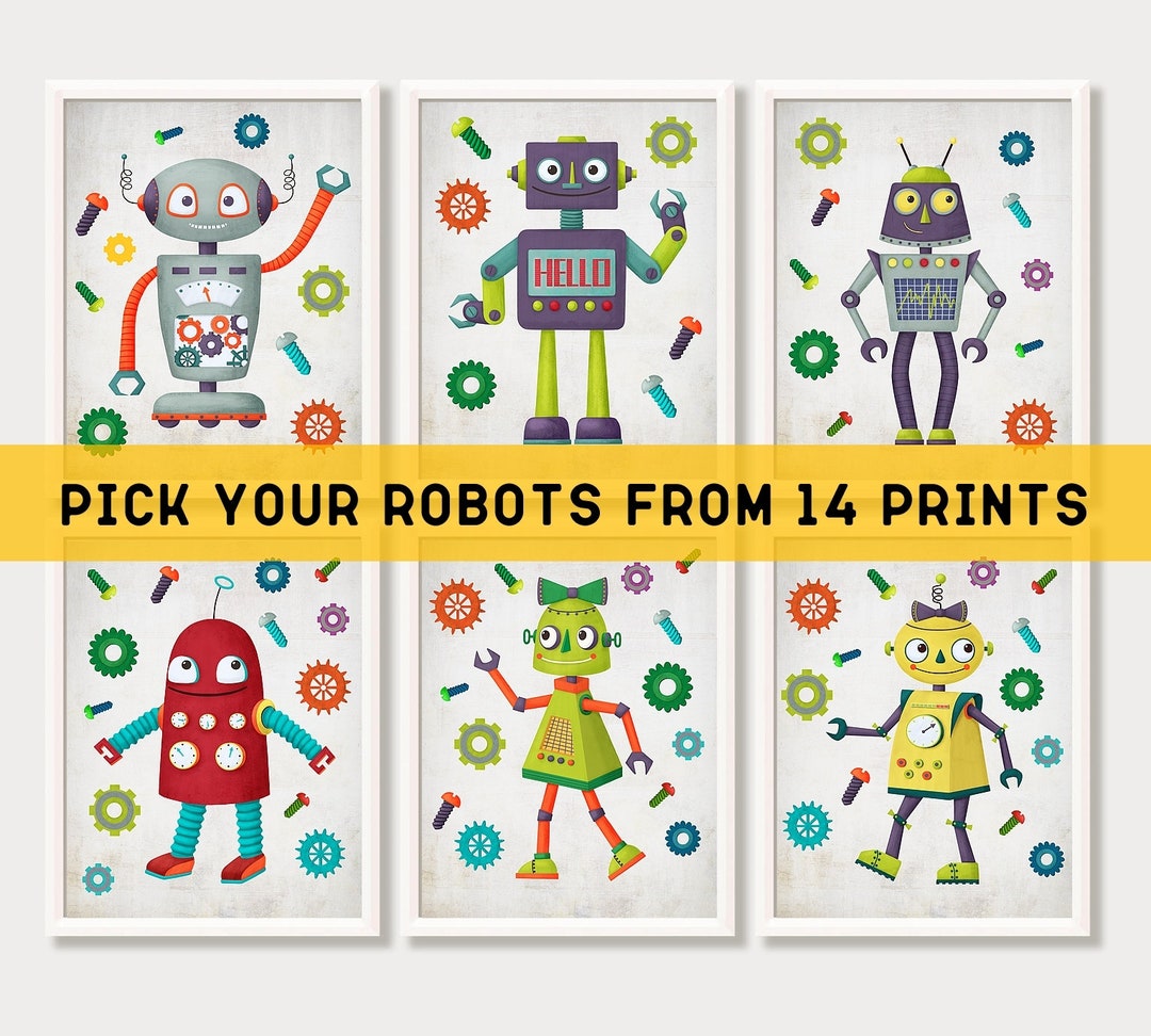 Cute Robots Nursery Wall Art Prints Baby Boy Room Decor Poster Set ...