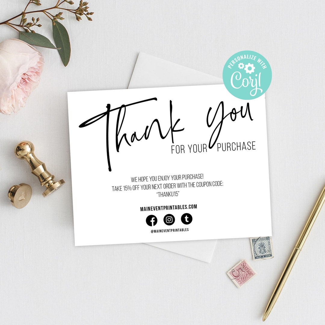 Business Thank You for Your Order Printable Cards Instant Download ...