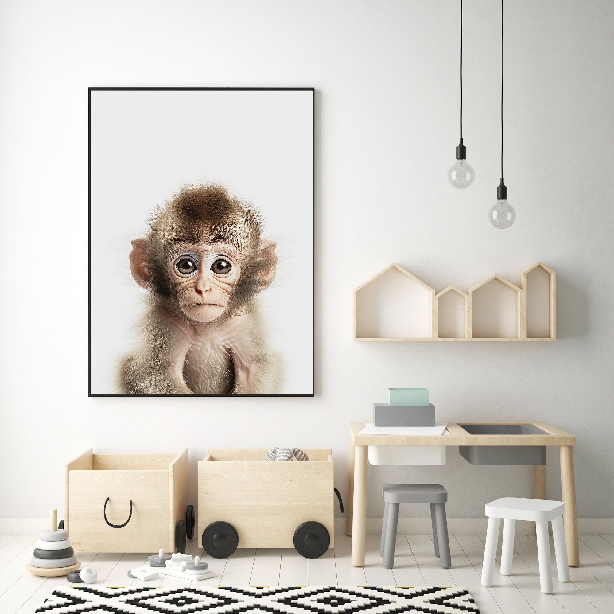 Baby Monkey Nursery Decor Woodland Nursery Art Framed Print for Baby ...
