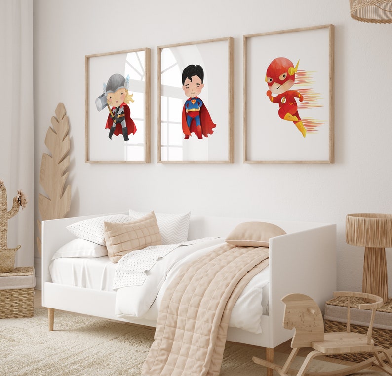 Cute Baby Superhero Nursery Wall Art Prints Boy Room Decor Poster Set ...