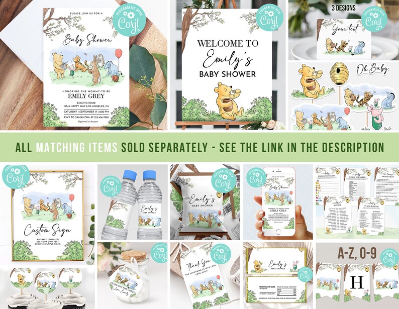Printable Banner Letters Baby Shower Decoration Classic Winnie the Pooh ...