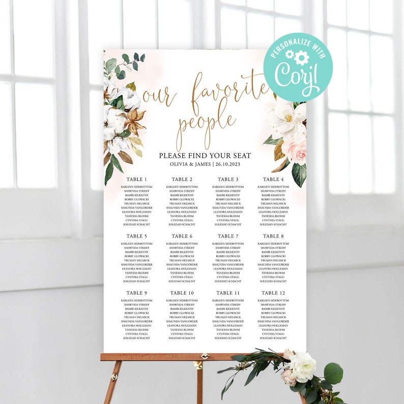 Wedding Seating Chart Template Printable 12 Tables Plan - Etsy