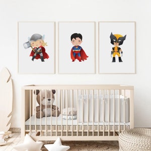 Cute Baby Superhero Nursery Wall Art Prints Boy Room Decor Poster Set ...