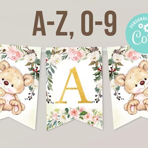 Printable Banner Letters Baby Shower Decoration Teddy Bear Floral ...