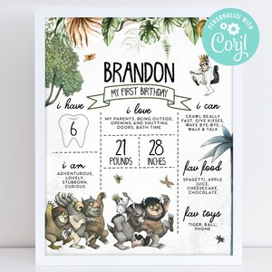 Where the Wild Things Are First Birthday Milestone Board Let Wild ...