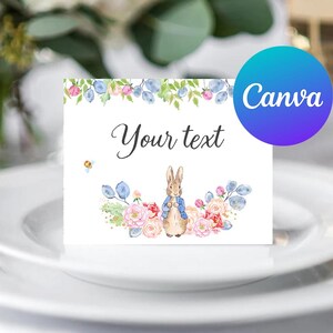Peter Rabbit Baby Shower Food Label Printable Floral Greenery Blue ...
