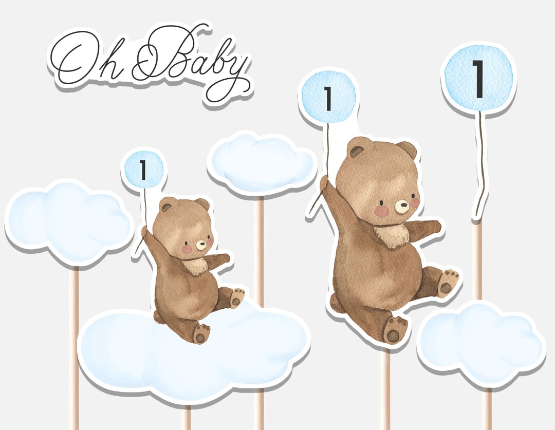 Beary First Birthday Centerpieces Teddy Bear 1st Birthday Boy Blue ...