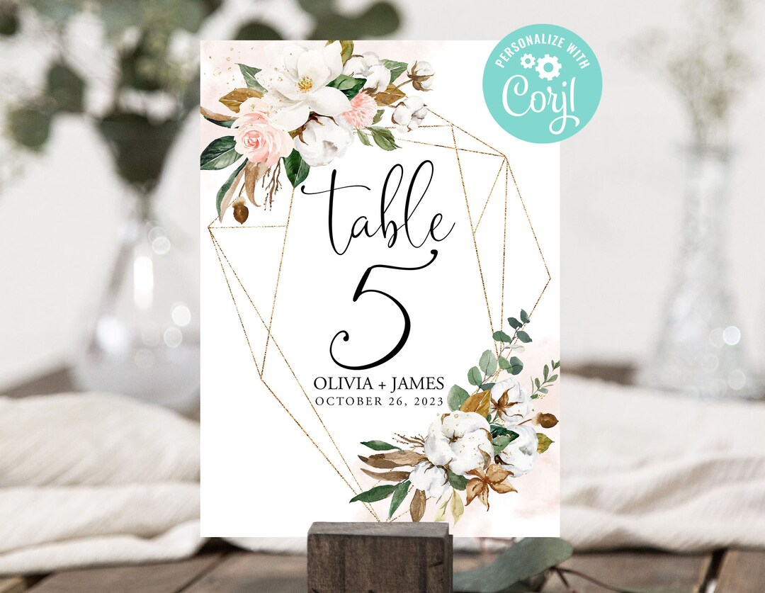 Wedding Table Numbers Template Printable Editable Digital Download or ...