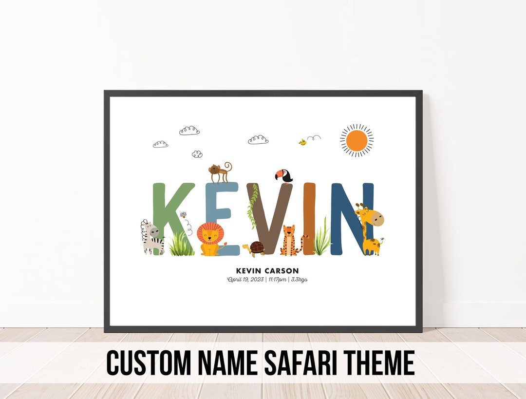 Safari Animals Nursery Decor Boy Name Art Personalized Kids Name Print ...