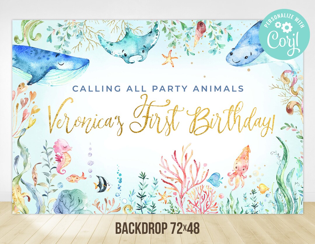 Under the Sea First Birthday Backdrop Girl Ocean Life Animals Party ...