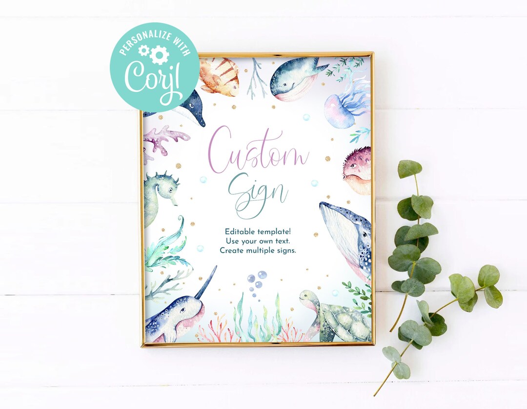 Under the Sea Baby Shower Custom Sign Ocean Animals Fishing Pool Party ...