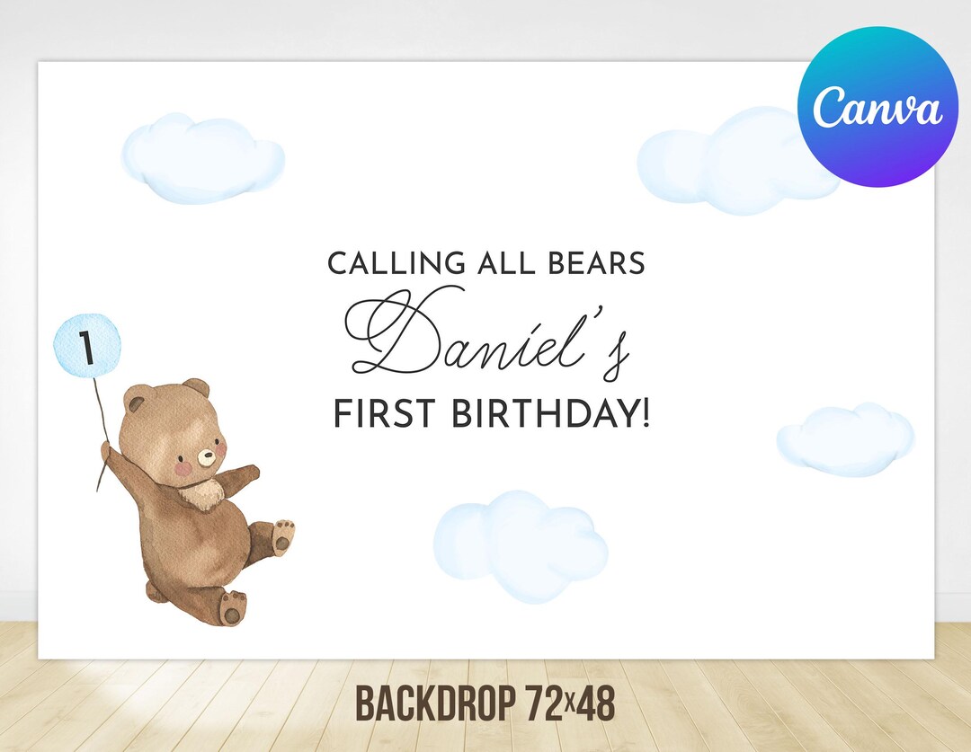 Beary First Birthday Backdrop Cute Teddy Bear 1st Birthday Boy Blue ...