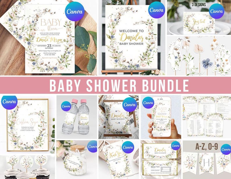Wildflower Baby Shower Party Decorations Bundle Boho Meadow Flower ...