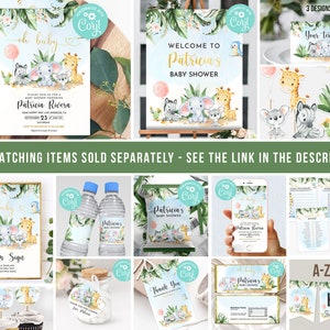 Safari Animals Baby Shower Bottle Labels Custom Template Editable Wild ...