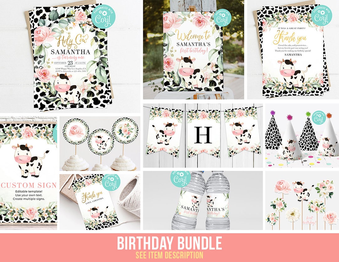 Cow First Birthday Party Decorations Bundle Farm Girl Holy Cow ...