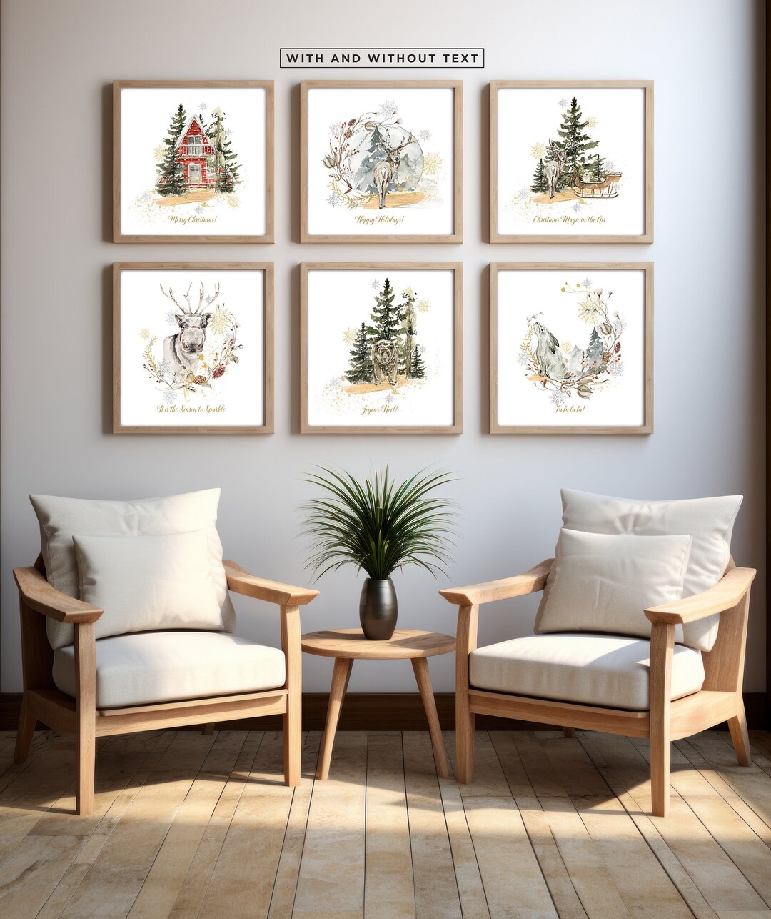 Merry Christmas Wall Art Printable Set Xmas Home Decor Happy Holidays ...