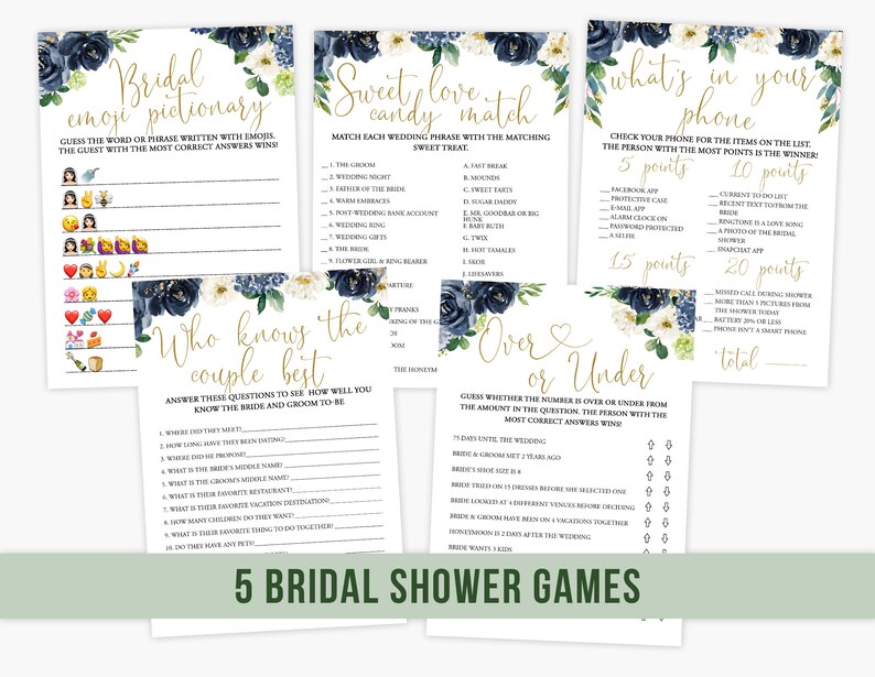 5 Modern Bridal Shower Games Bundle Set Printable Emoji Pictionary ...