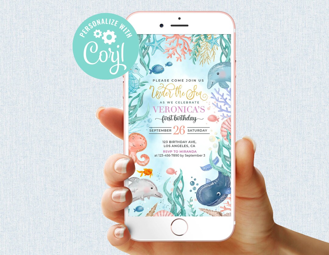 Under the Sea First Birthday Invitation Girl Ocean Life Animals Party ...