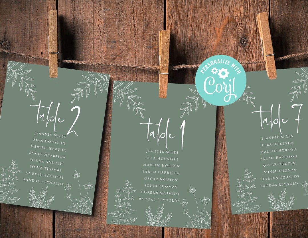 Wedding Seating Chart Card Template Table Number Editable Digital ...