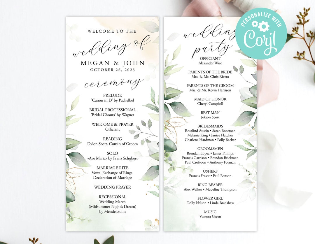 Wedding Program Template Download Order of Ceremony Program Editable ...