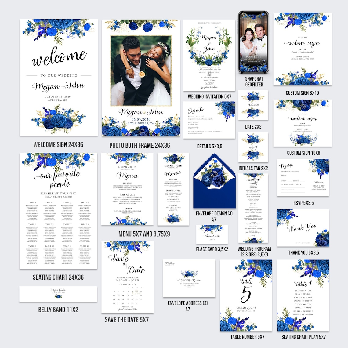 Wedding Invitation Suite Templates Set Printable Editable Digital ...