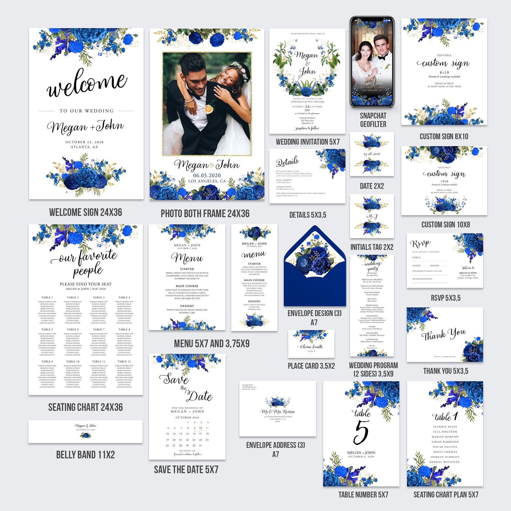 Wedding Invitation Suite Templates Set Printable Editable Digital ...