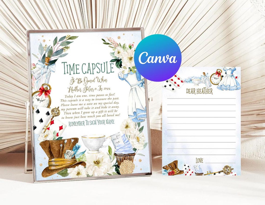 First Birthday Time Capsule Girl Alice in Wonderland Matching Note ...