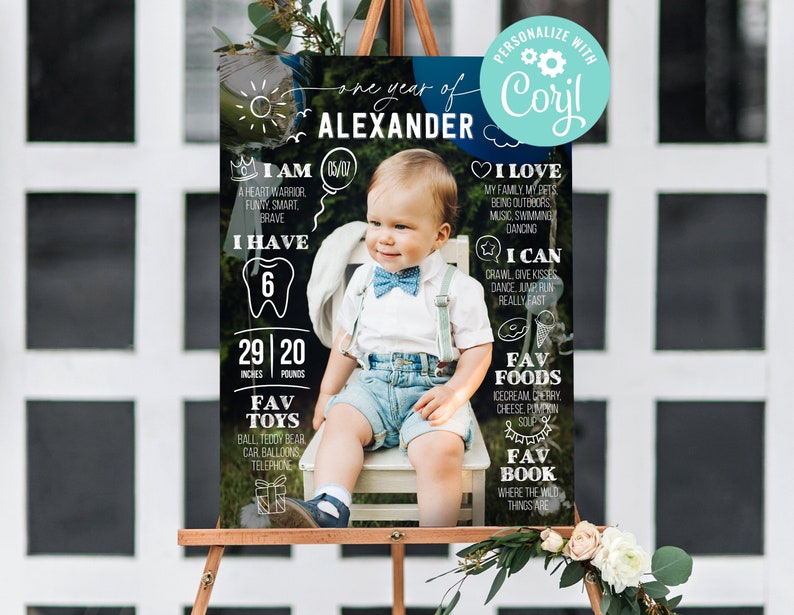 One Year Milestone Board Template First Birthday Photo Sign Editable ...