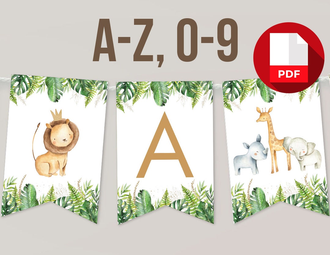 Printable Banner Letters Baby Shower Boy Decoration Safari Animals Lion ...