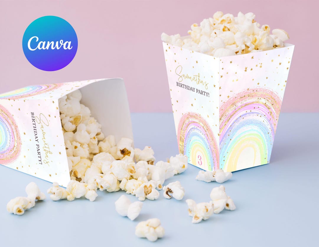 Rainbow Birthday Popcorn Bag Girl Pink Pastel Rainbow of Fun Popcorn ...