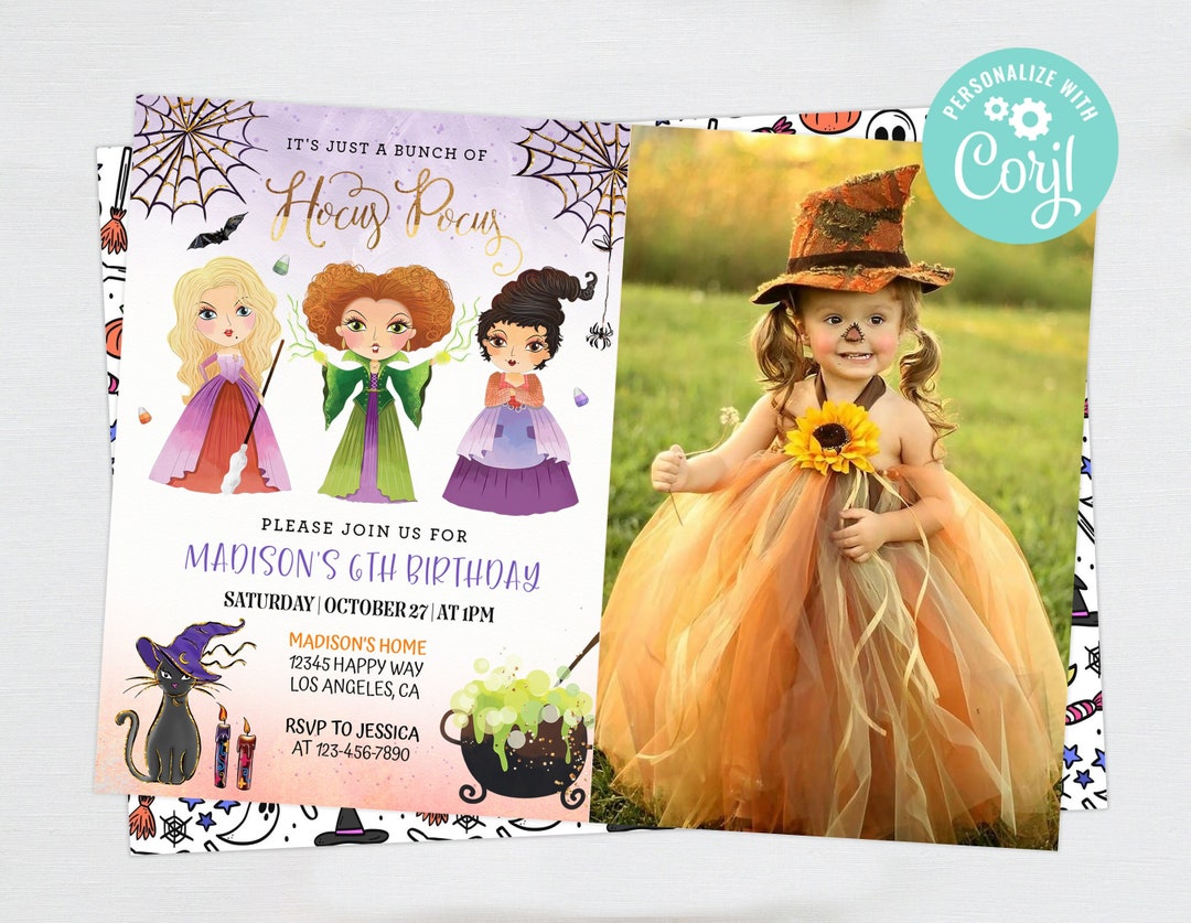 Hocus Pocus Birthday Invitation Girl Photo Picture Instant Download ...
