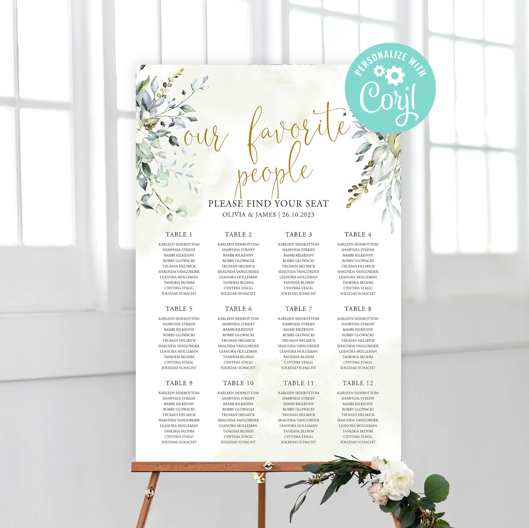 Wedding Seating Chart Template 12 Tables Plan Printable Editable ...