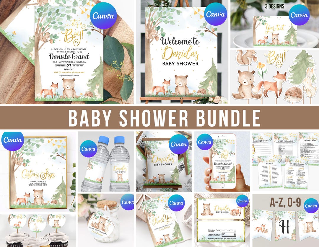 Woodland Animals Baby Shower Boy Party Decorations Bundle Forest ...