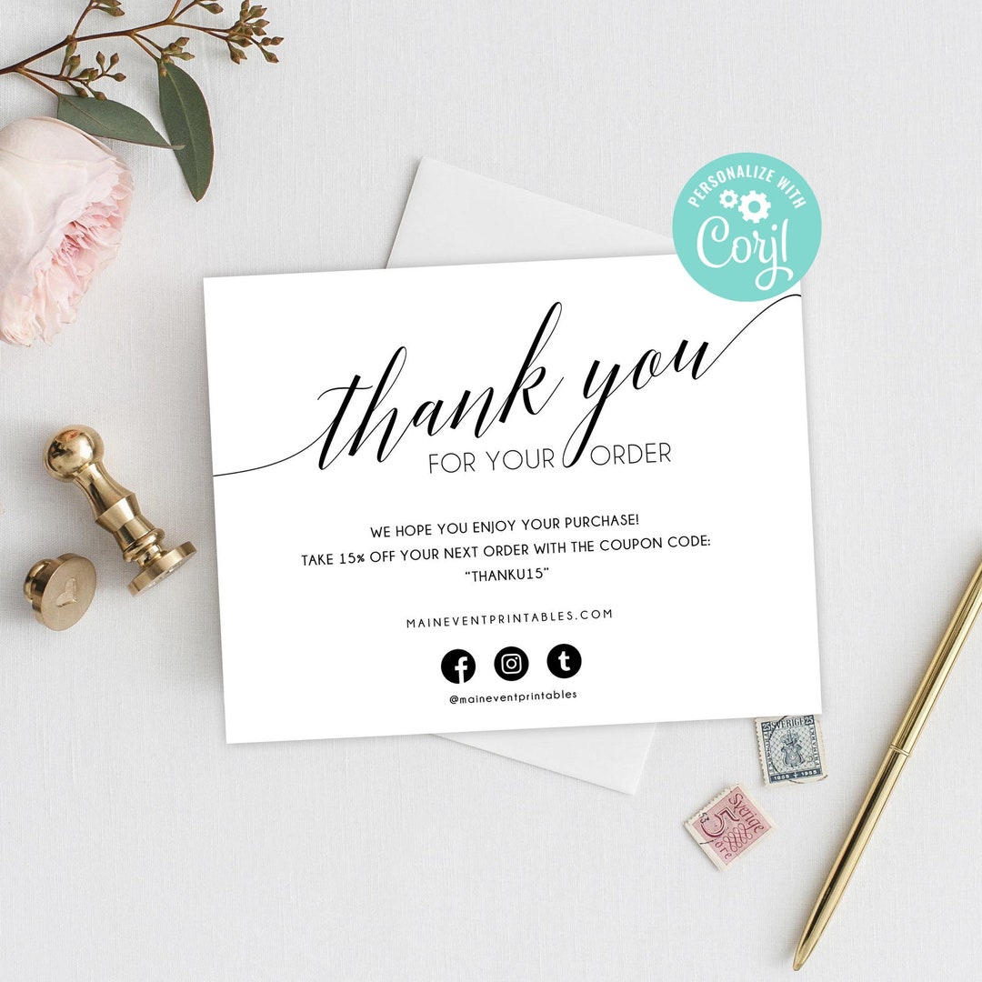 Business Thank You for Your Order Printable Cards Instant Download ...
