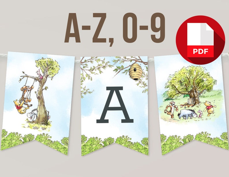 Printable Banner Letters Baby Shower Decoration Winnie the Pooh Baby ...