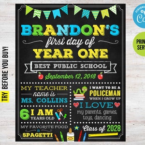 Boy First Day of School Sign Printable Chalkboard Editable Template ...