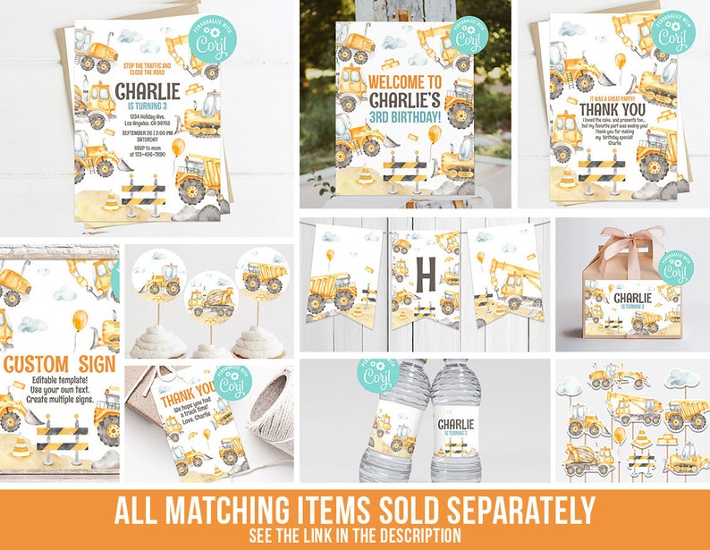 Construction Birthday Bottle Labels Custom Template Editable - Etsy