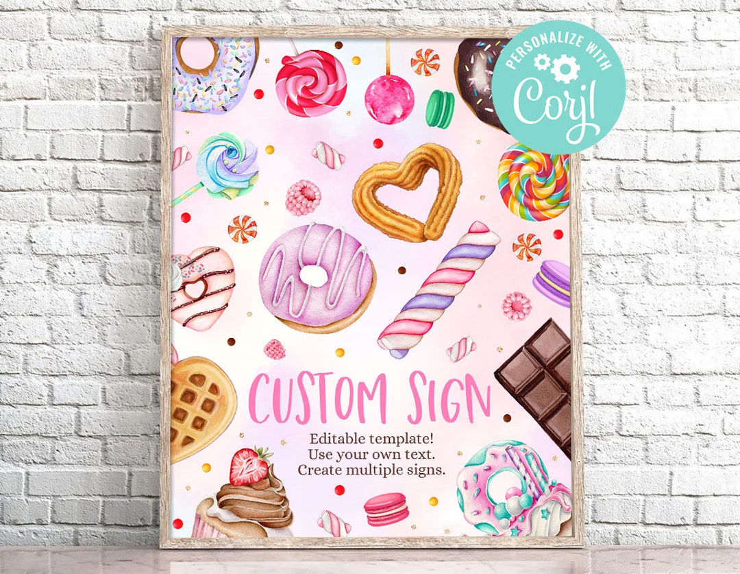 Sweet Birthday Custom Sign Pink Candy Land Sweets Celebration Girl ...