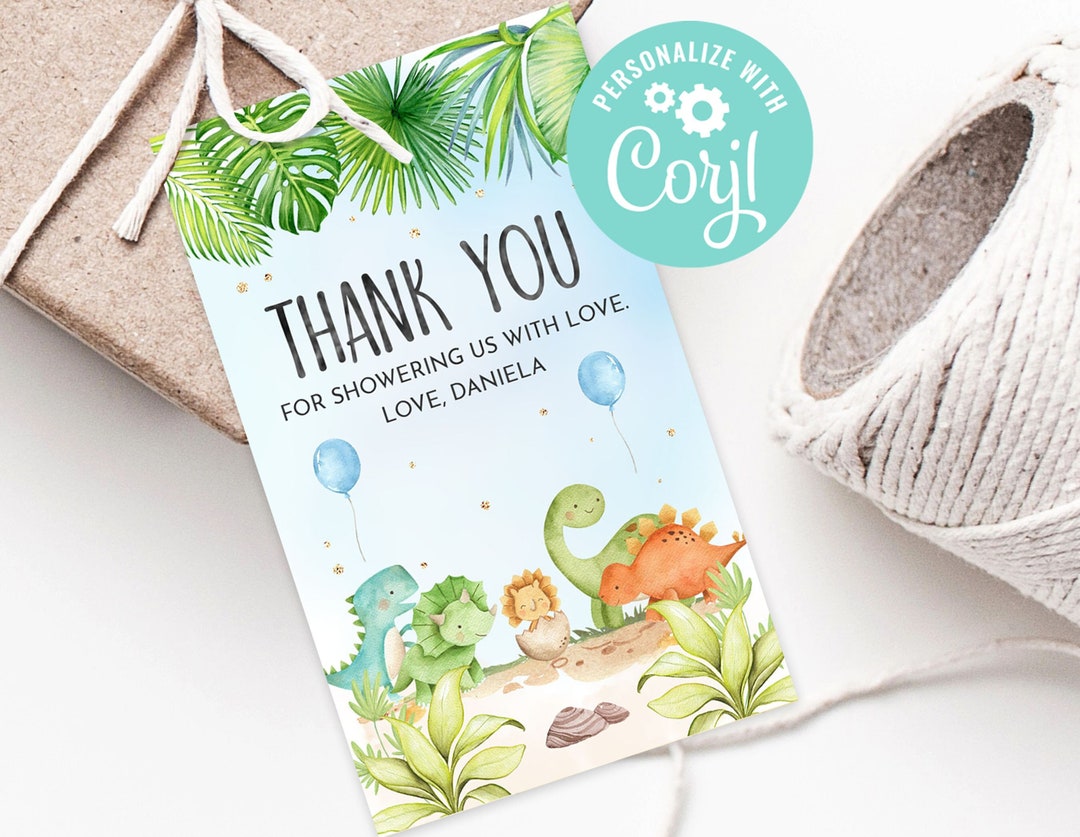 Dino Baby Shower Thank You Tags for Favors Printable Rawr Its a Boy ...