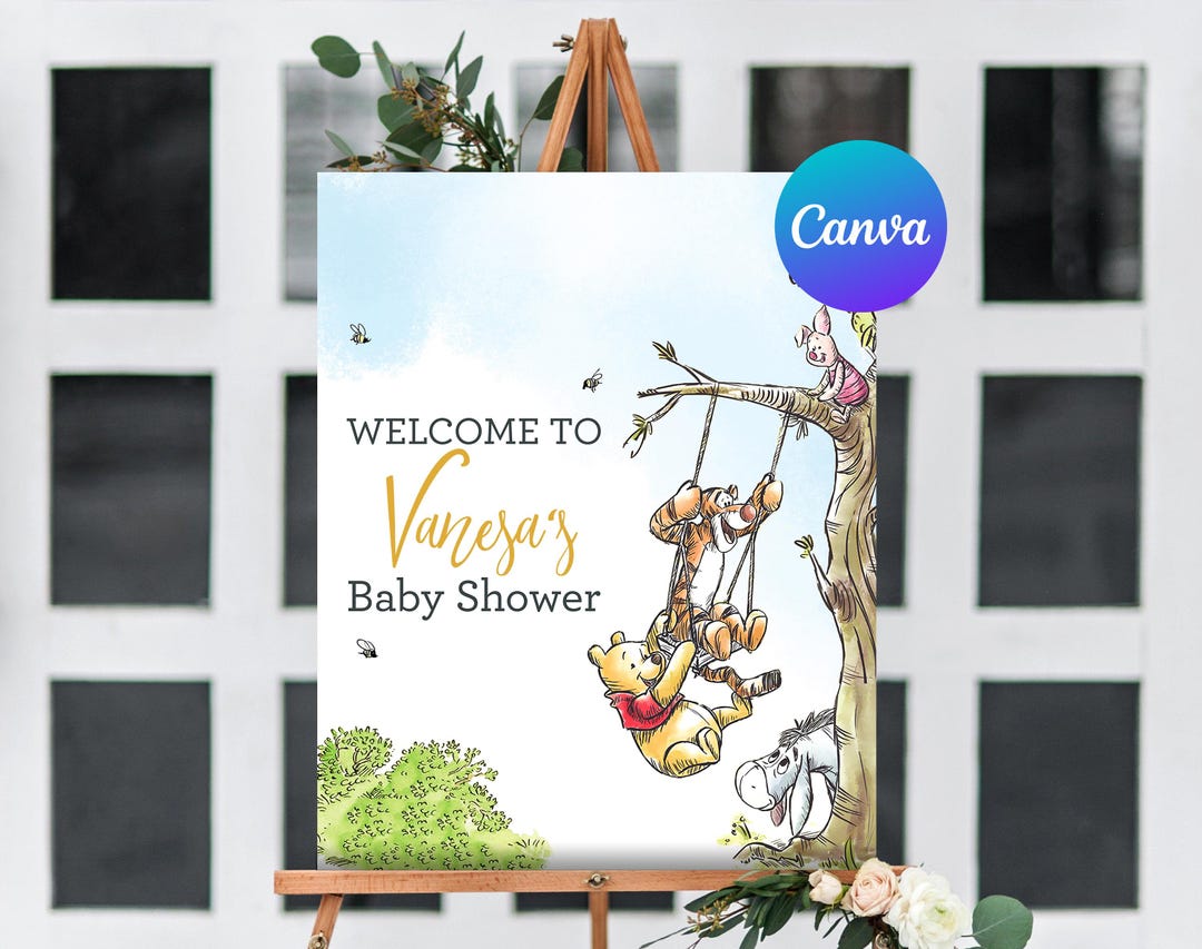 Baby Shower Welcome Sign Winnie the Pooh Tigger Piglet Eeyore ...