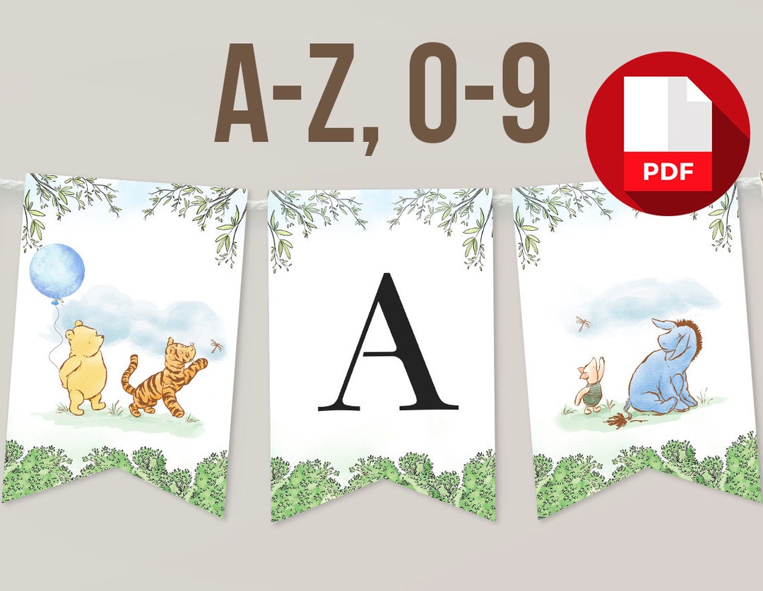 Printable Banner Letters Baby Shower Decoration Classic Winnie the Pooh ...