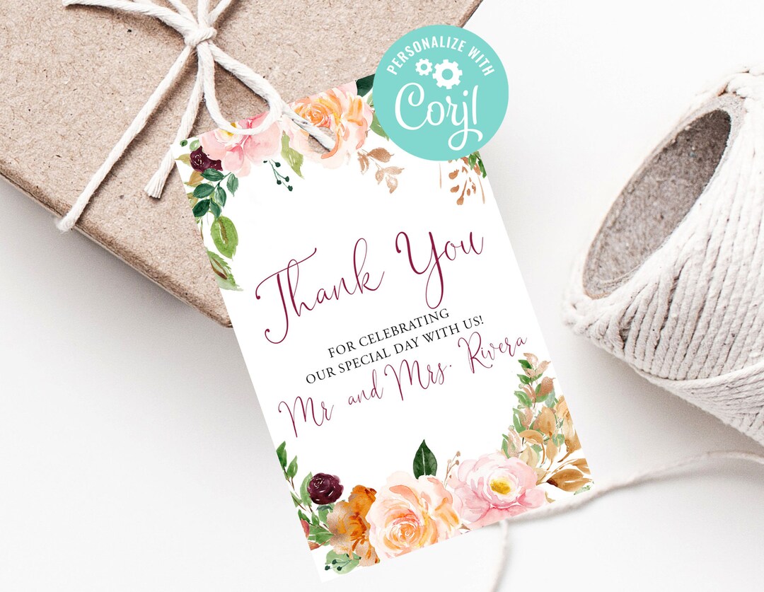Wedding Thank You Tag Printable Gift Tags Template Favor Bridal Shower ...