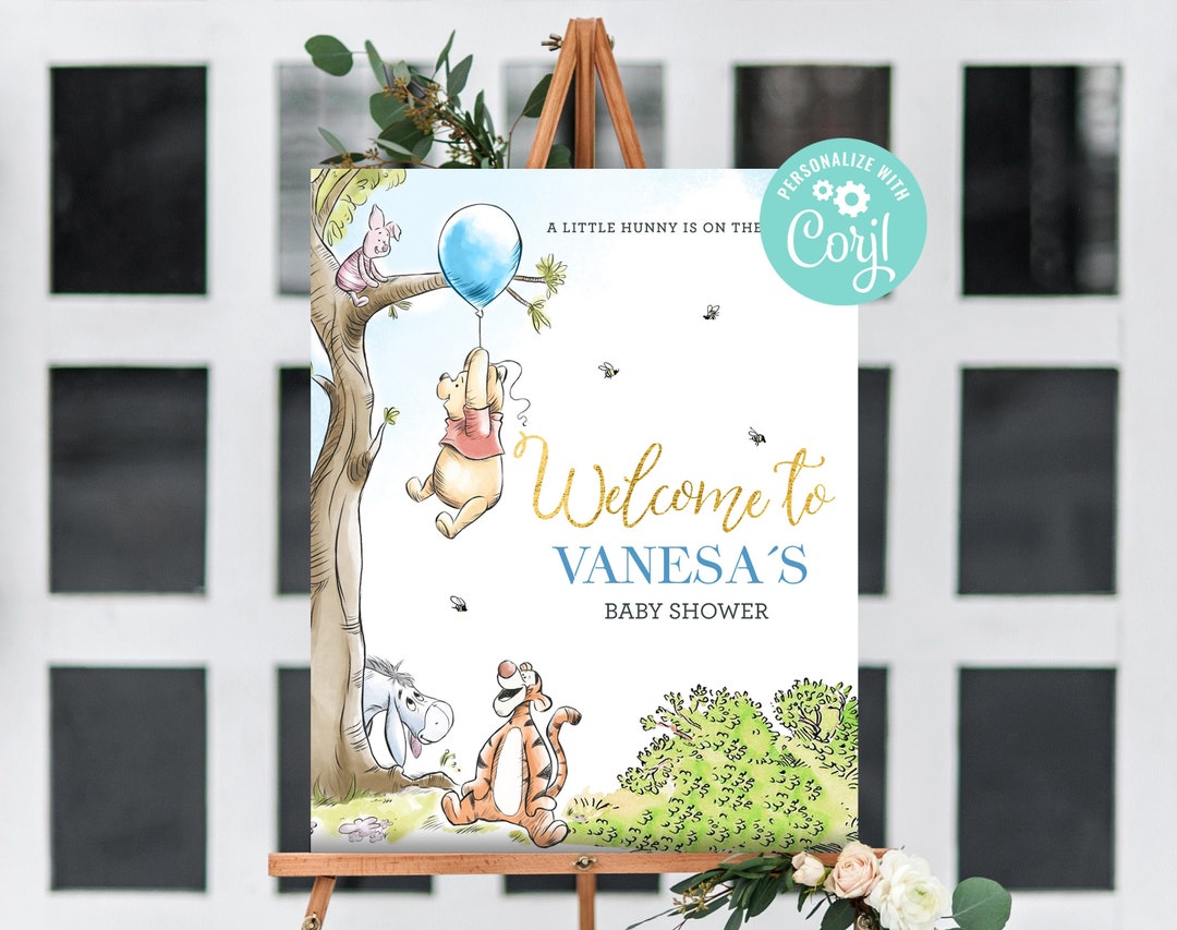 Oh Boy Baby Shower Welcome Sign Winnie the Pooh Little Hunny Piglet ...
