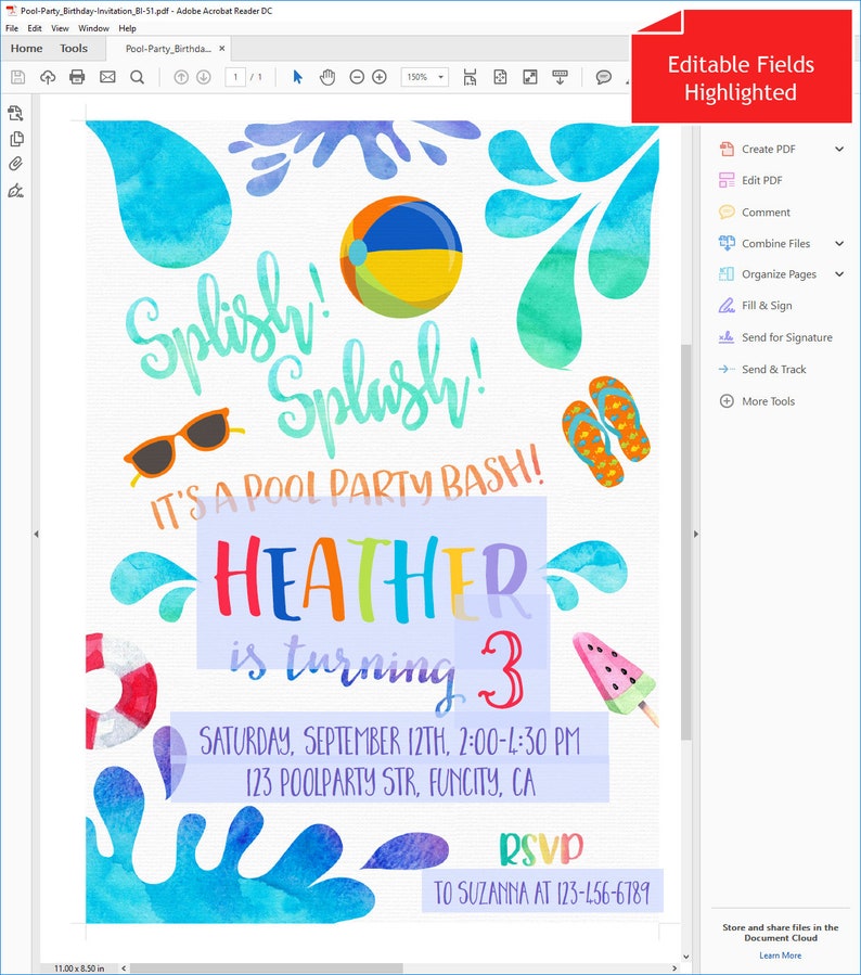 Splish Splash Birthday Invitation Girl Swimming Pool Party | Etsy