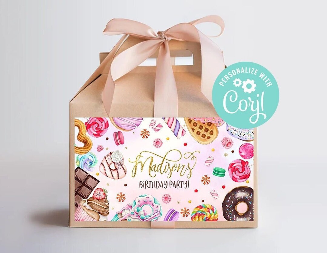 Sweet Birthday Gable Box Labels Pink Candy Land Sweets Celebration ...