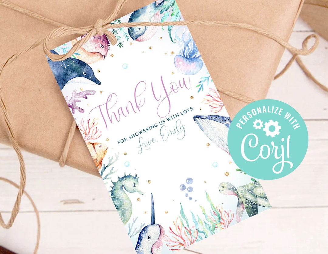 Baby Shower Thank You Tags Printable Ocean Animals Fishing Dolphin ...