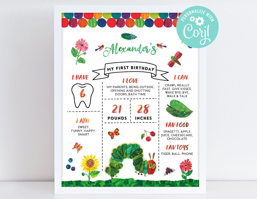 Very Hungry Caterpillar First Birthday Milestone Board Birthday Party ...