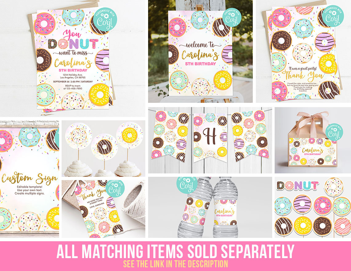 Printable Banner Letters A to Z Birthday Party Decoration Girl Donut ...